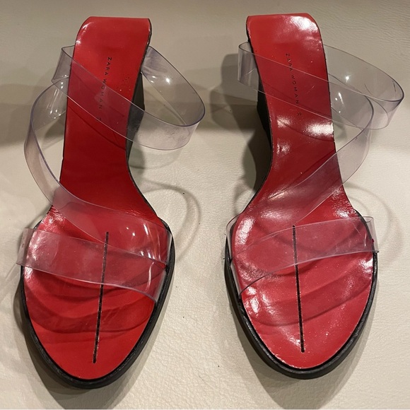 Zara | Shoes | Zara Womens Heels With Red Insole And Clear Straps ...